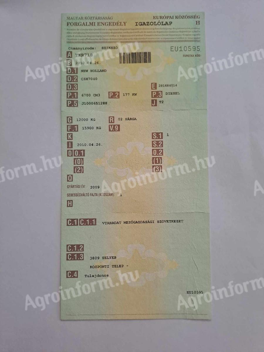 Eladó New Holland kombájn CSX-7040, 2010-es - Borsod-Abaúj Zemplén ...